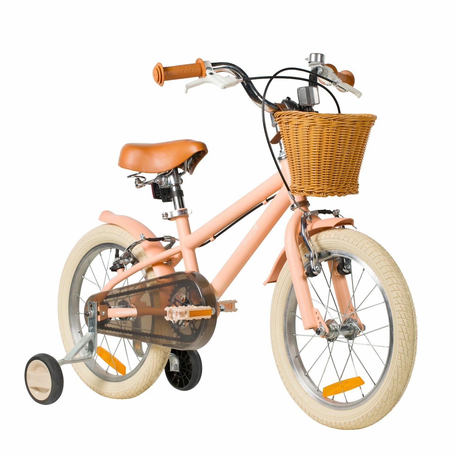 Велосипед Novatrack ADELE 16", сталь, ножной тормоз, боковые колеса, защита цепи