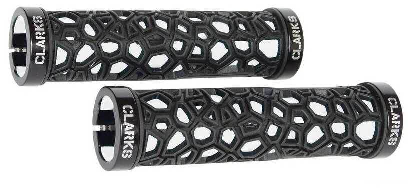 Ручки на руль для велосипеда грипсы CLARKS CLO208 резина/гель "паутина" 130мм с 2 фиксаторами бело-черные