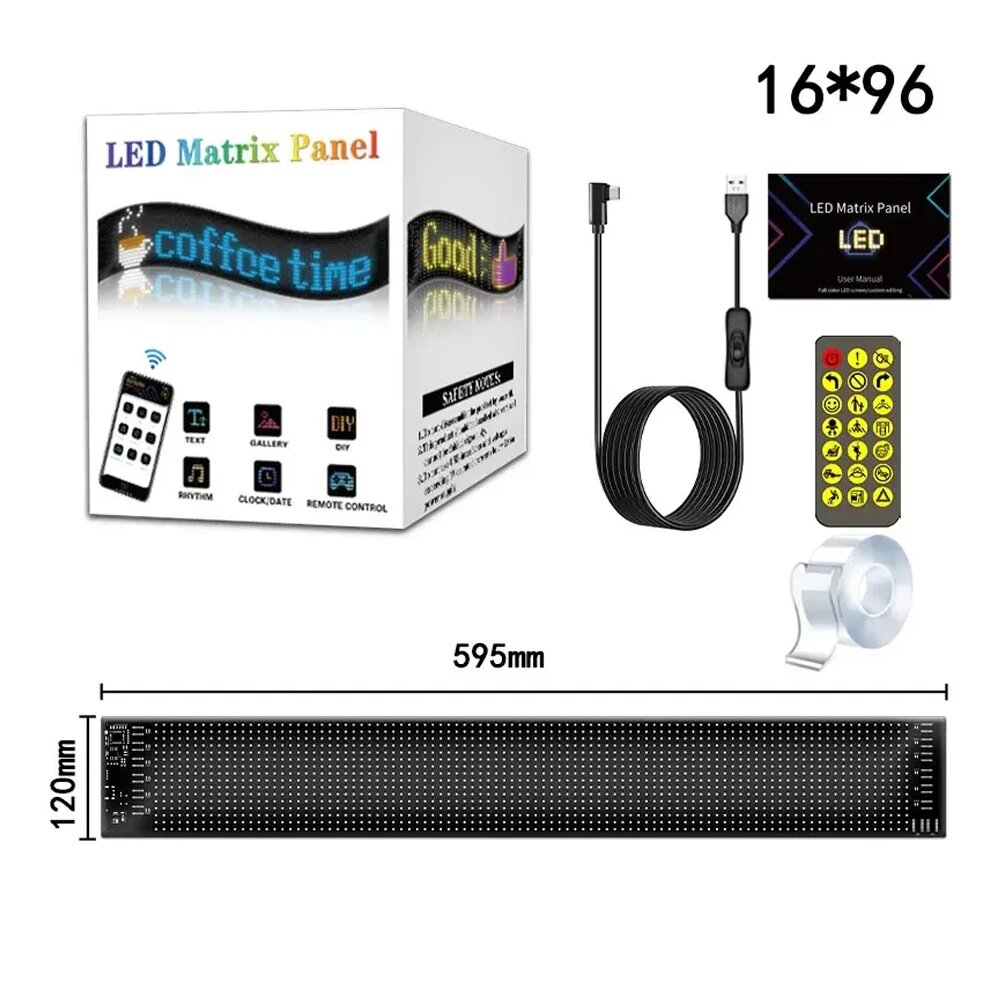 RGB LED матричный дисплей QIDEWIN для рекламы 16x96 LEDs 12x60CM