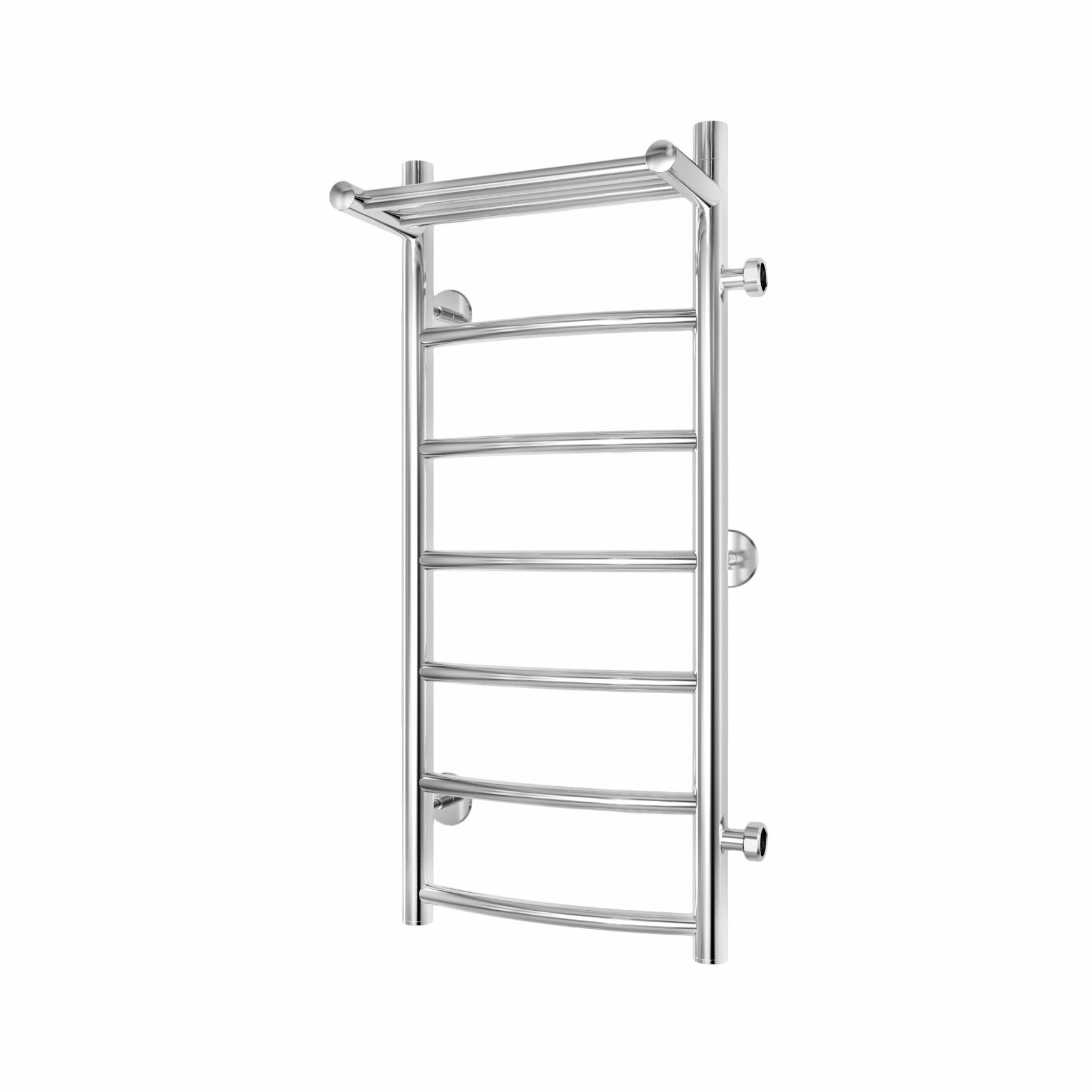 Водяной узкий полотенцесушитель Дуга с полкой 300x800 боковое подключение 500 справа