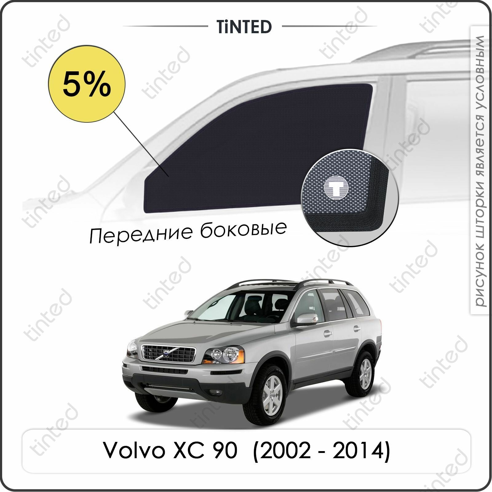 Шторки на автомобиль солнцезащитные Volvo XC 90 1 Внедорожник 5дв. (2002 - 2014) на передние двери 5%, сетки от солнца в машину вольво ХС 90, Каркасные автошторки Premium
