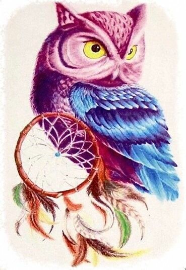 Алмазная мозаика с подрамником, полная выкладка/ круглые стразы 20х30см. "Сова"