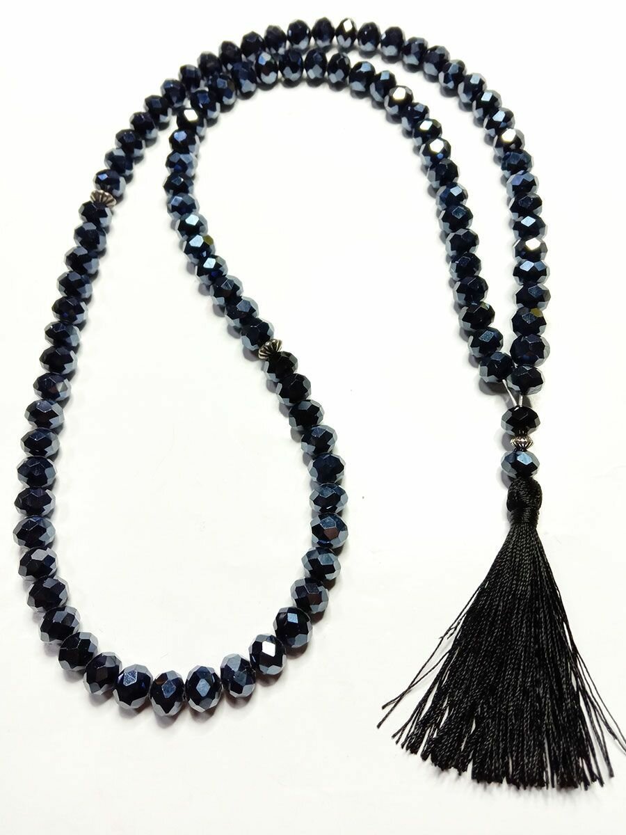 Мусульманские четки из черного хрусталя 99 бусин, диаметр 7 мм.