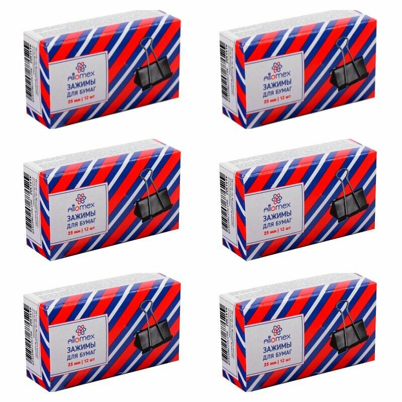 Attomex Зажим для бумаг, 25мм 12шт , 6шт