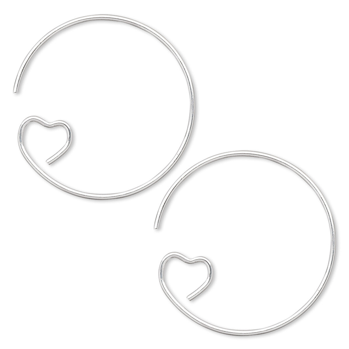 Швензы открытые, 23мм, кольца с сердечком, базовый материал - латунь, посеребренные, пара