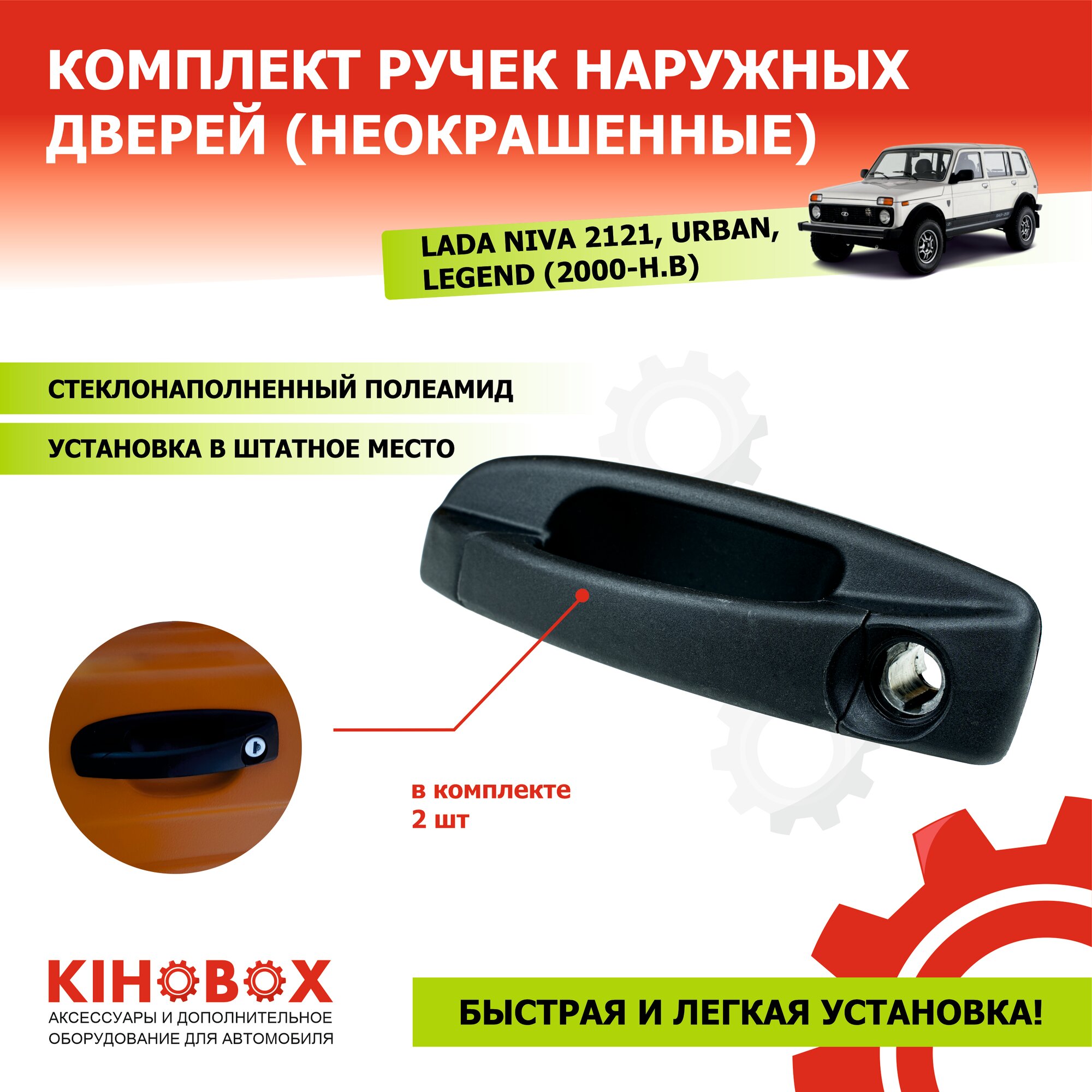 Ручки евро , Лада Нива ВАЗ 2121, урбан, Легенд (личинка 08) с 2000 г по н. в неокрашенные 2 шт KIHOBOX АРТ 5532100