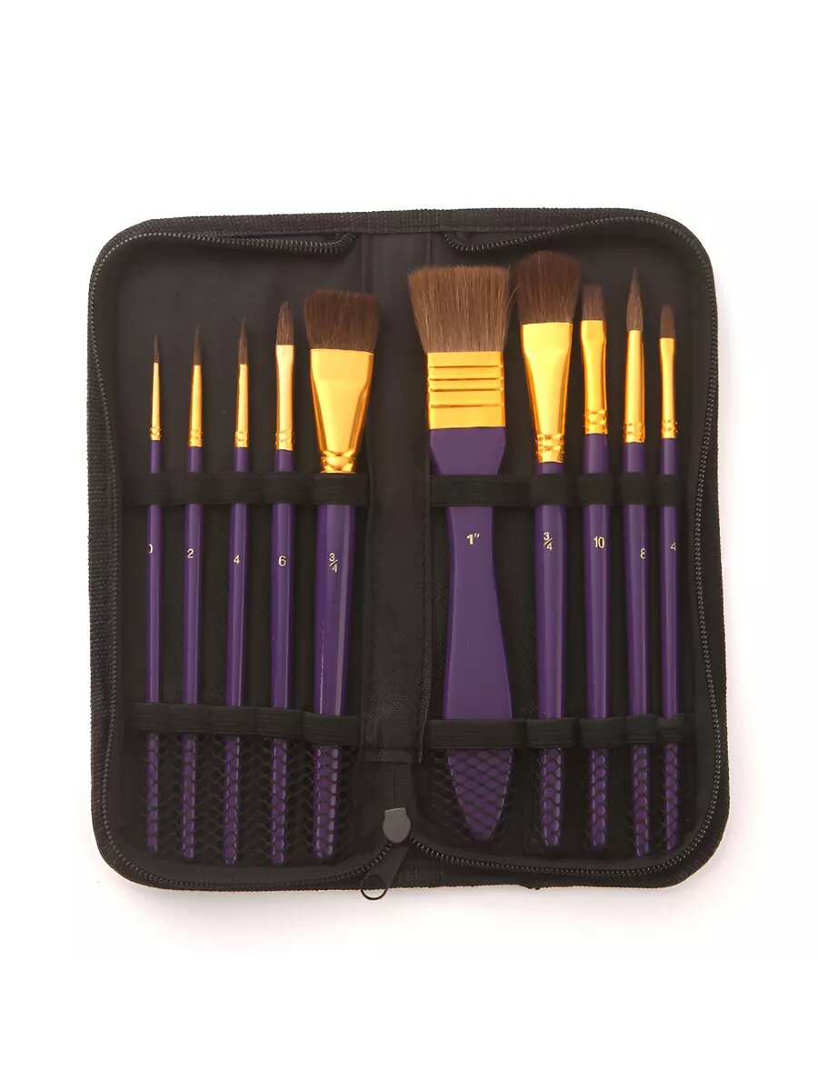 Кисти для рисования акварелью, гуашью, акрилом, набор 10шт