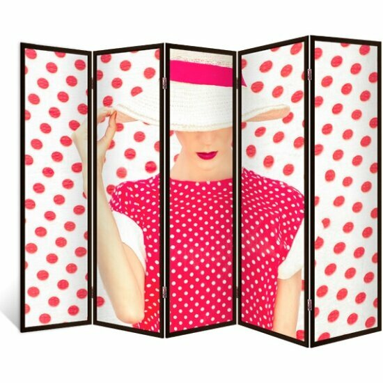 Ширма перегородка Декор Депо для комнаты деревянная "60-е" двухсторонняя с картинкой (мода и красота) 5 створок венге 176х230 см 18 кг