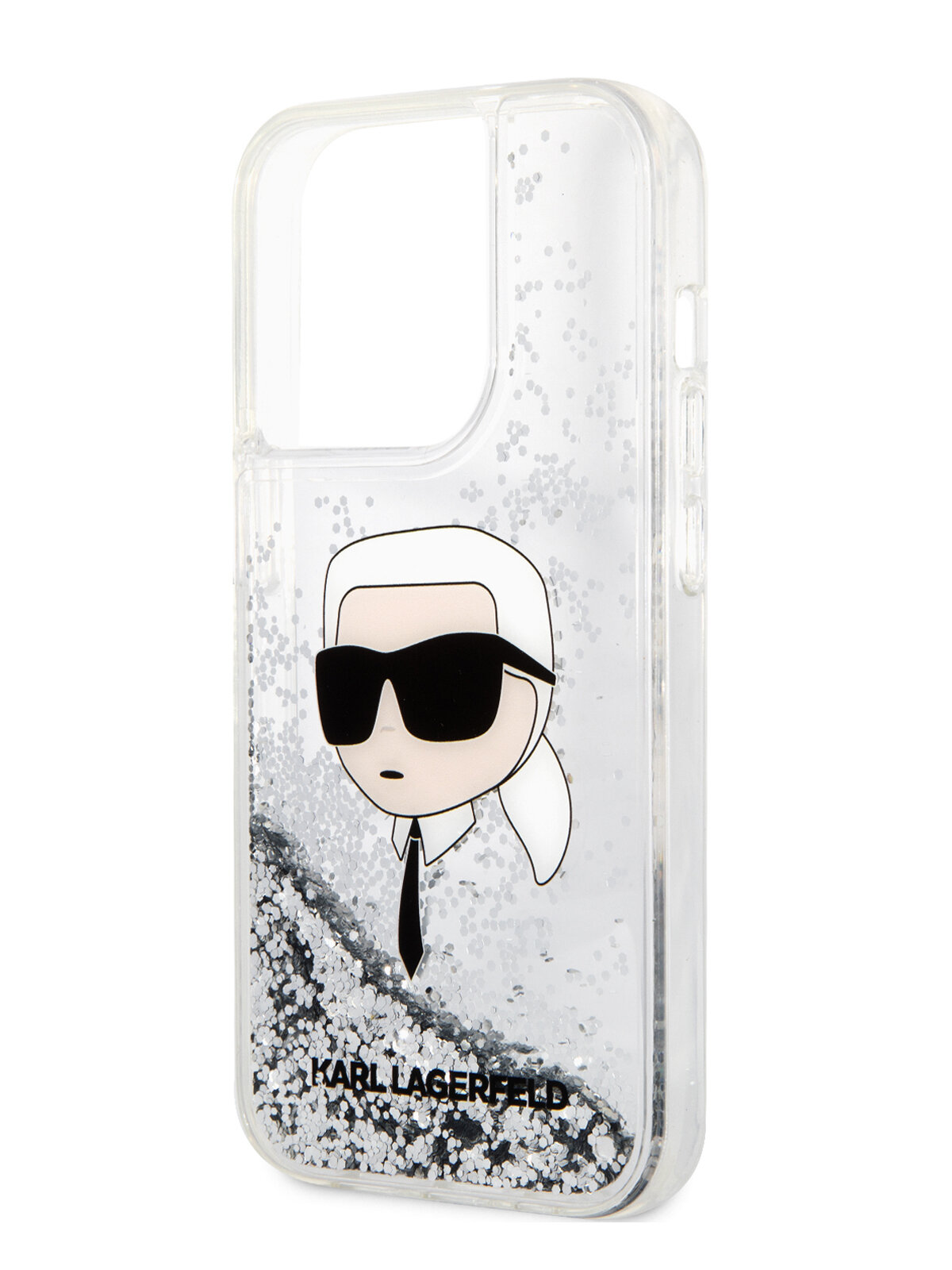 Lagerfeld для iPhone 13 Pro чехол Liquid Glitter NFT Karl head Hard Silver