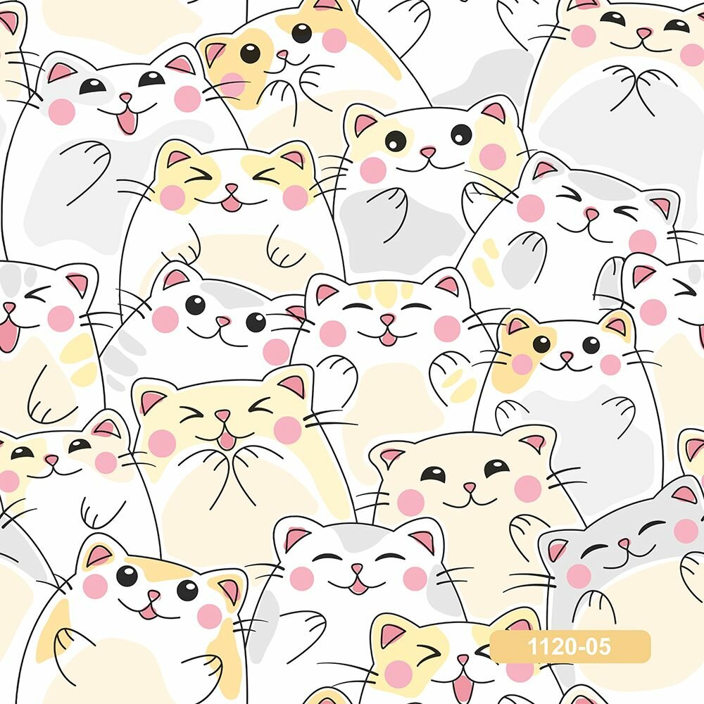 Обои в детскую бумажные с Котиками 05 0,53*10м в детскую комнату желтые