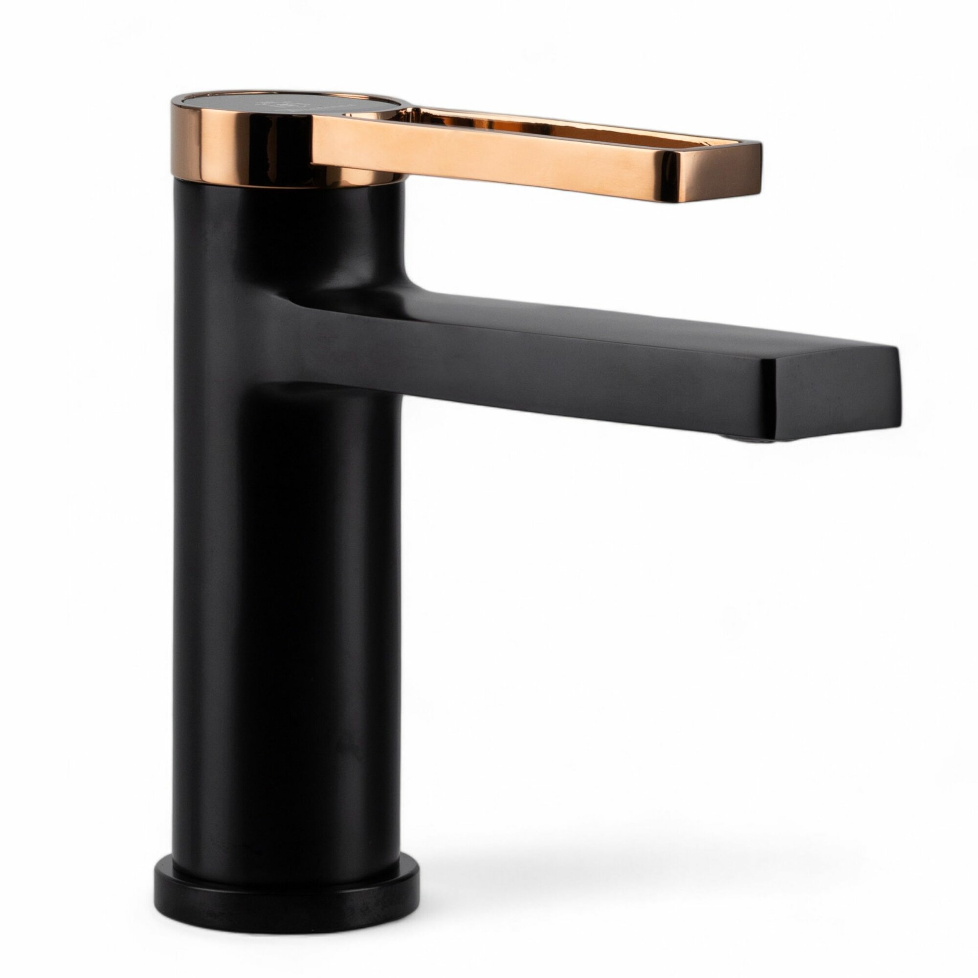 Смеситель для раковины с литым 11,5 см изливом и ручкой цвета красного золота с прорезью, черный матовый