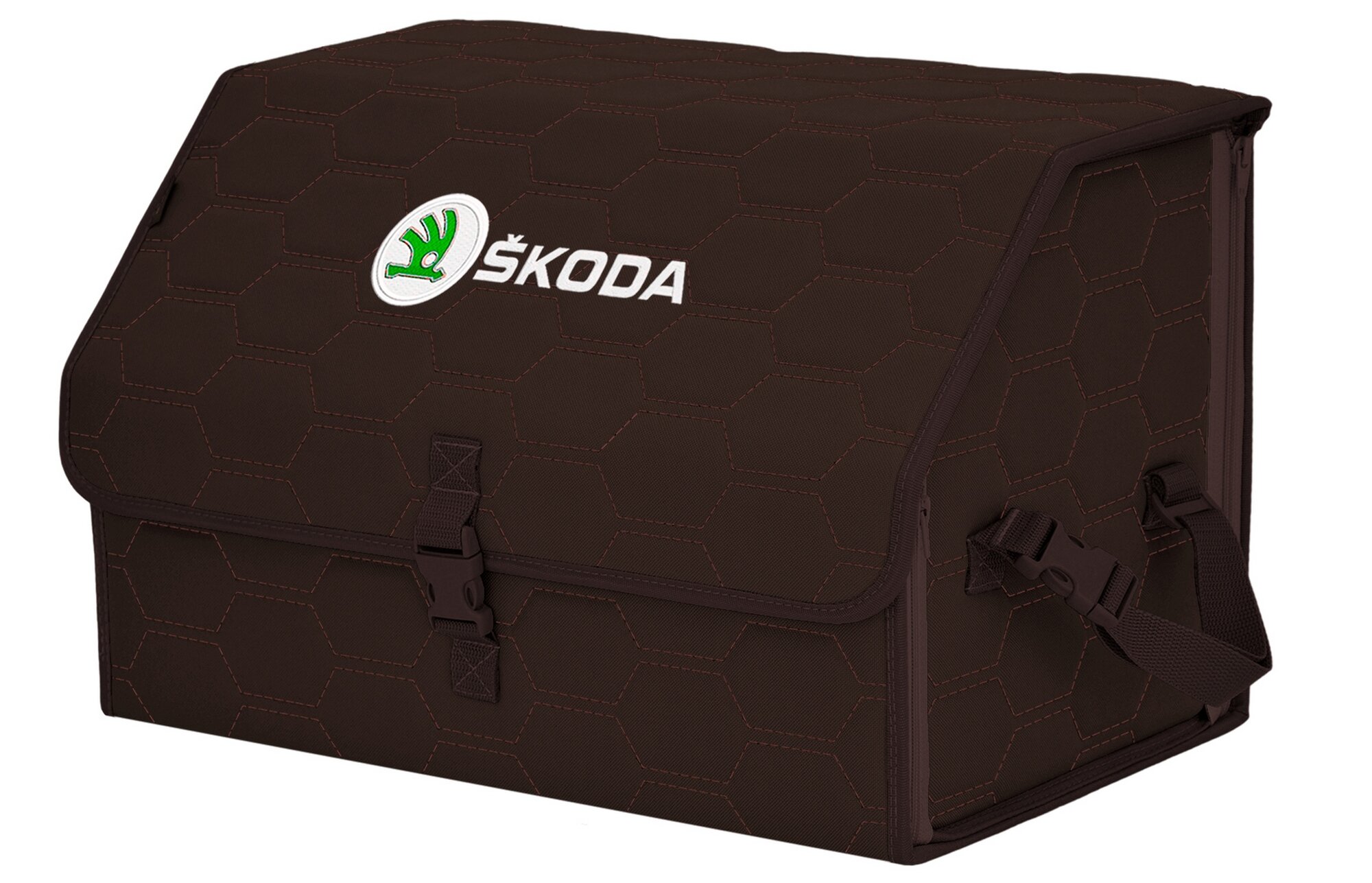Органайзер-саквояж "Союз" в багажник Skoda (Шкода), размер L. Цвет: коричневый с коричневой прострочкой Соты.