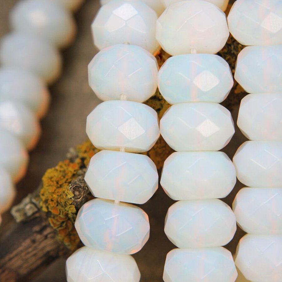 Бусины имитация Опала 24 шт. из натурального камня, размер 15х8 мм, цвет белый туман