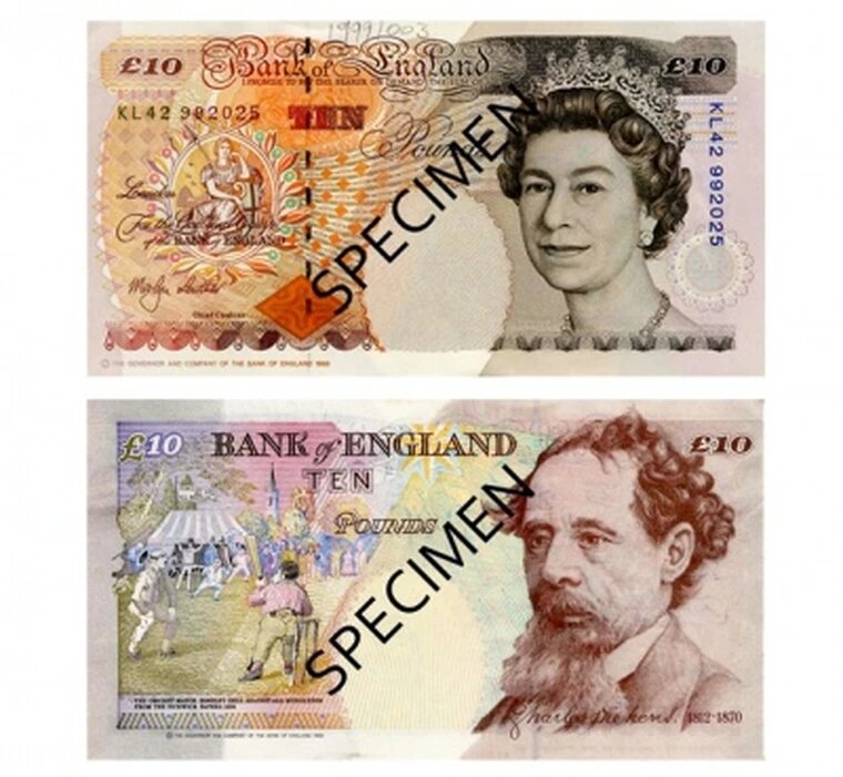 10 фунтов 1993 Англия, надпечатка образец, сувенирная копия, банкноты и купюры редкие коллекционные