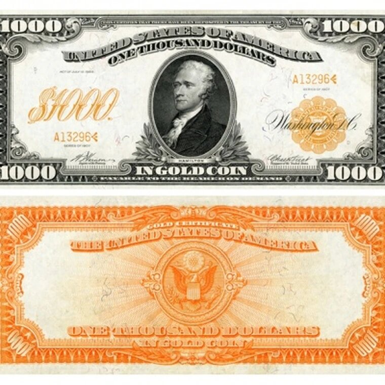 1000 долларов 1907 года США, сувенирная копия, банкноты и купюры редкие коллекционные