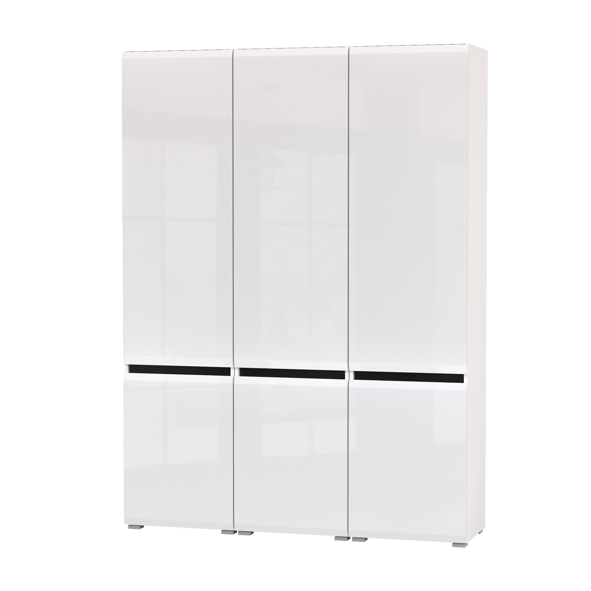 Стенки для гостиной из трёх шкафов Сидней 13.200, цвет белый глянец/чёрный, 150х41,3х205,2 см.