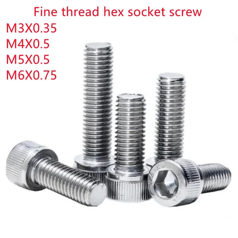 Болты ZFhong М3-М6 с тонкой резьбой из нержавеющей стали 304 10Pcs M5x0.5x10mm