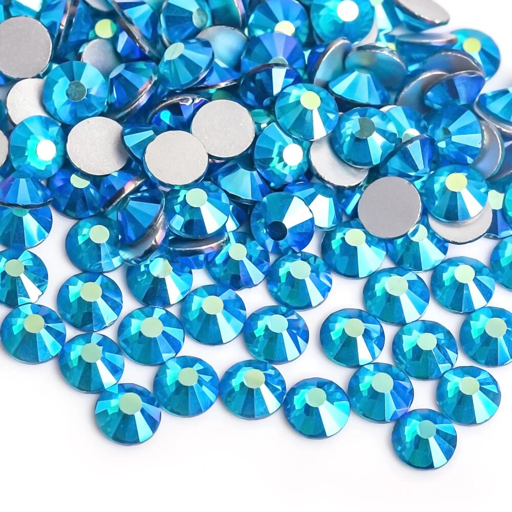Стразы Nailsworld стеклянные белые SS3~SS30 Синий, SS12 1440PCS, Blue Zircon AB