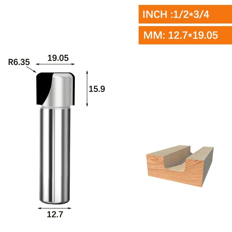 Vsharp PCD двойная дуга с круглым дном, алмазная деревообрабатывающая фреза, концевая фреза для дверной панели шкафа для ДСП МДФ 12.7x19.05