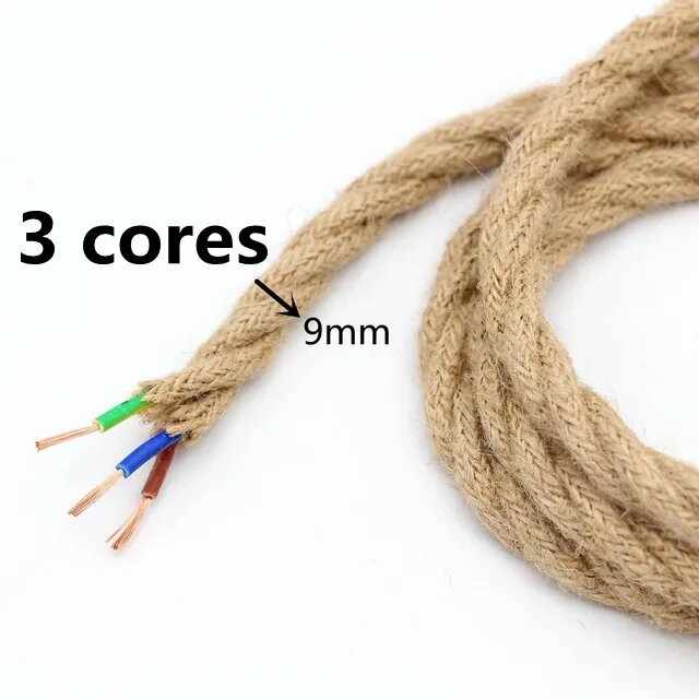 Винтажный пеньковый шнур, 250 В, 2 ядра, 3 ядра, шнур для лампы, джутовый трос, витой кабель, гибкий электрический провод для «сделай сам», Ретро Декор световой балки