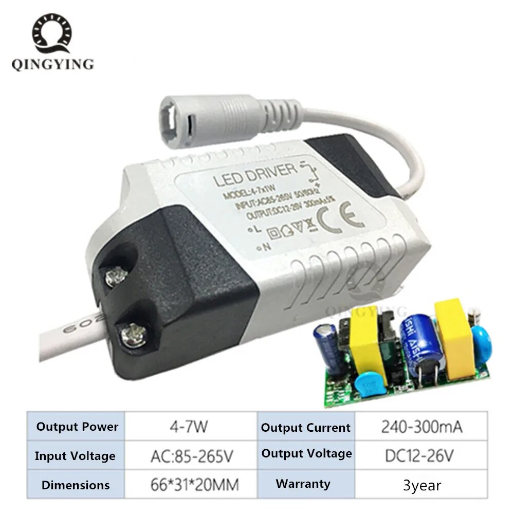 LED драйвер QINGYING 4-7W 12-26V, 240-300mA, 85-265V