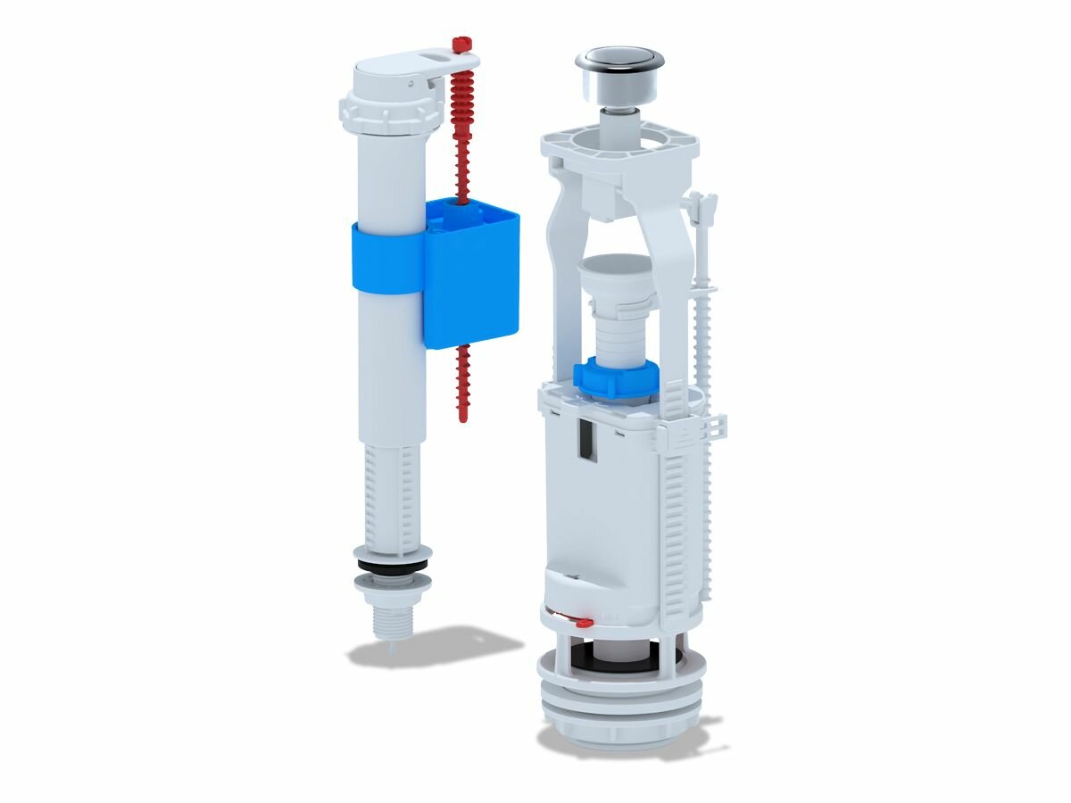 Арматура для бачка Ани Пласт с нижней подводкой G1/2", с пластиковым штуцером кнопка хромированная WC8510C