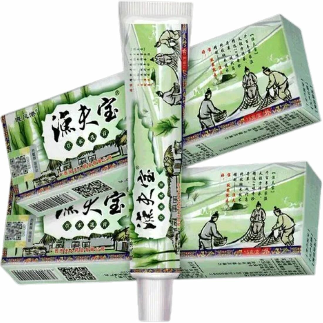 Мазь "Сокровище рыбака" Yufu Baocao Benru Gao, 15 г, заживляющая, от псориаза, дерматита, зуда и раздражения, 2 шт