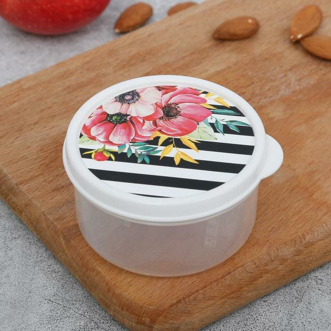 FoodVibes Ланч-бокс круглый "Цветы", 150 мл, состав: пластик, цвет: белый, прозрачный