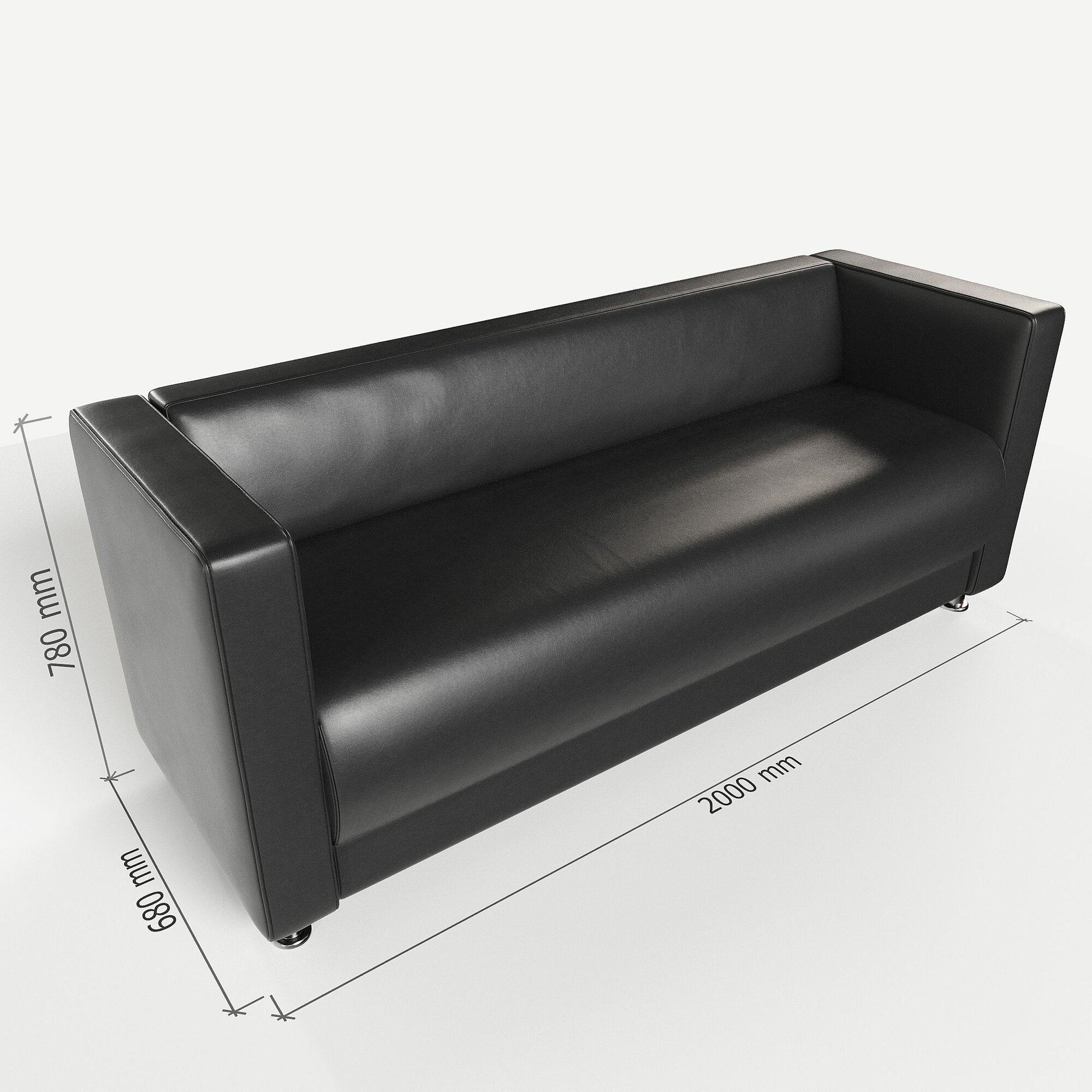 Диван прямой офисный из эко кожи с подлокотниками Пауза черный 200