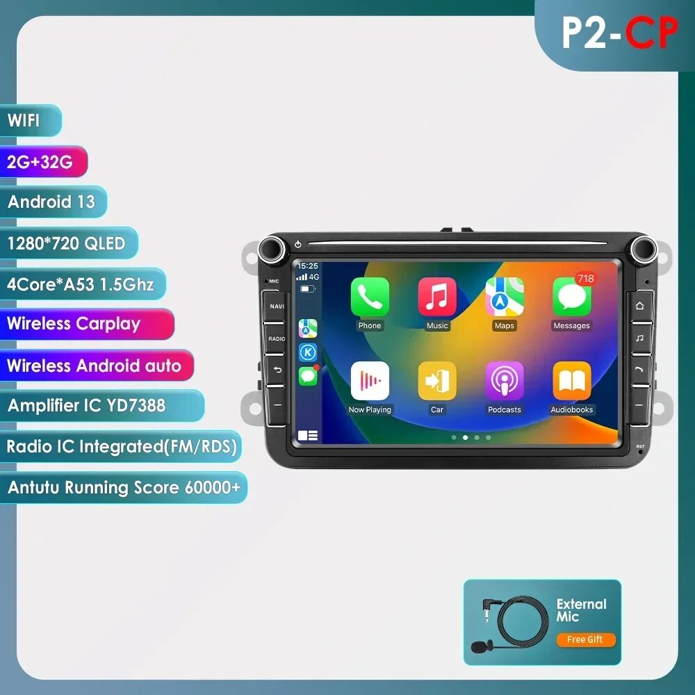 Автомагнитола 2 Din для VW, мультимедийная стерео-система на Android, с GPS, для Volkswagen, Skoda Octavia, Golf 5, 6, Touran, Passat B6, Polo, Jetta, Amarok 8inch 2G 32G carplay