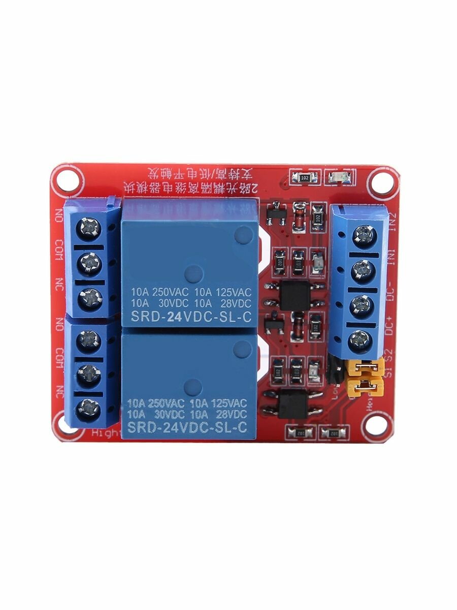 24 В 2-канальный релейный модуль с оптопарой, изолированной триггерами высокого и низкого уровня