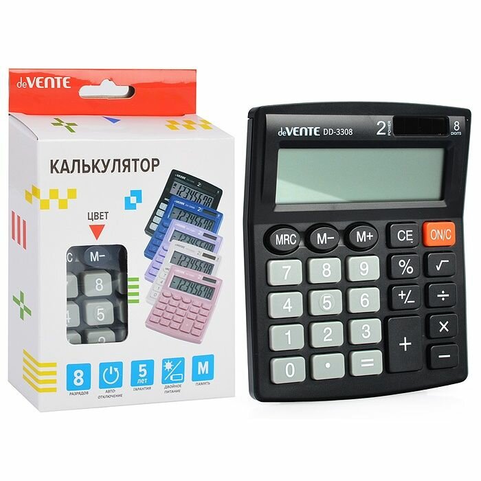 Калькулятор настольный deVENTE 105x127x21 мм, 8 разрядный, черный, в коробке (4031327)