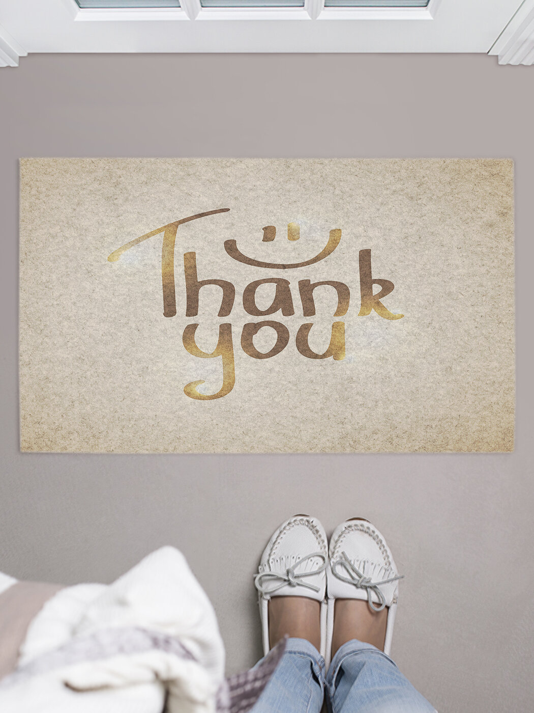 Коврик придверный в прихожую с принтом "Благодарный смайлик" 45 на 75 см , JoyArty