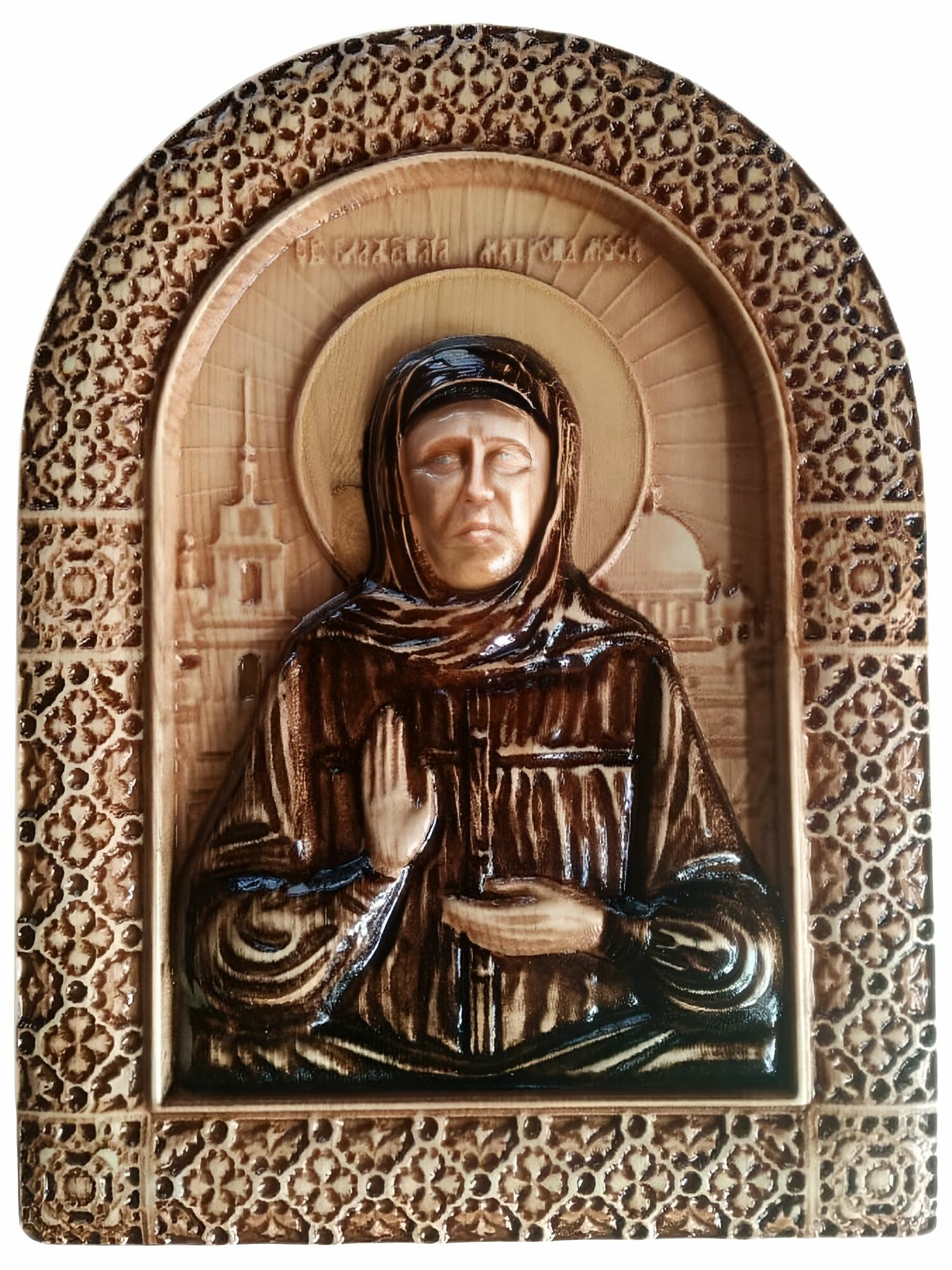Икона "Матрона Московская" резная деревянная
