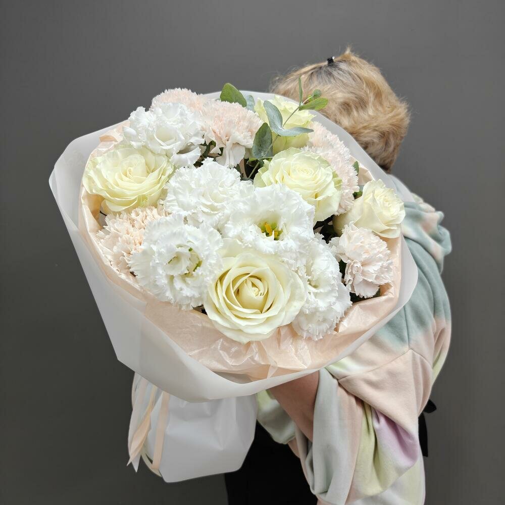 Сборный букет Цветочный ЛЕС Жемчужина, 60 см, бежевый/розовый/белый