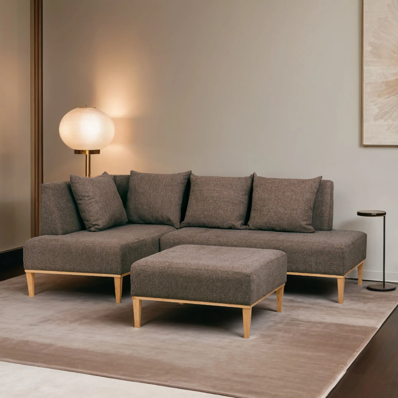 Диван угловой модульный нераскладной, Микровелюр, Темно-коричневый, 210х210х75 см