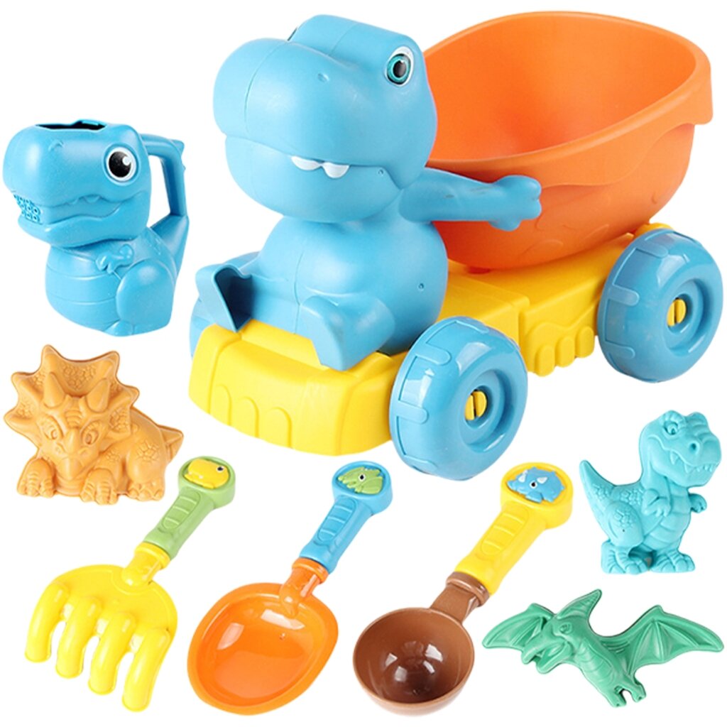 Пляжный набор для игр на открытом воздухе в воде, песочные часы, ведро песка, инструментов сгребания из 8 предметов пляжа с динозаврами