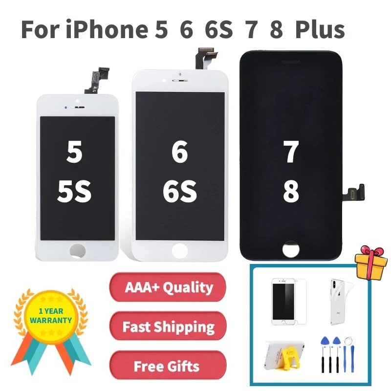 ЖК-дисплей для iPhone 5 5S 6 6S 7 8 Plus, сенсорный экран в сборе с дигитайзером для iPhone 6P 6SP 7P 8P, замена ЖК-дисплея Pantalla + инструменты For 6S Plus White