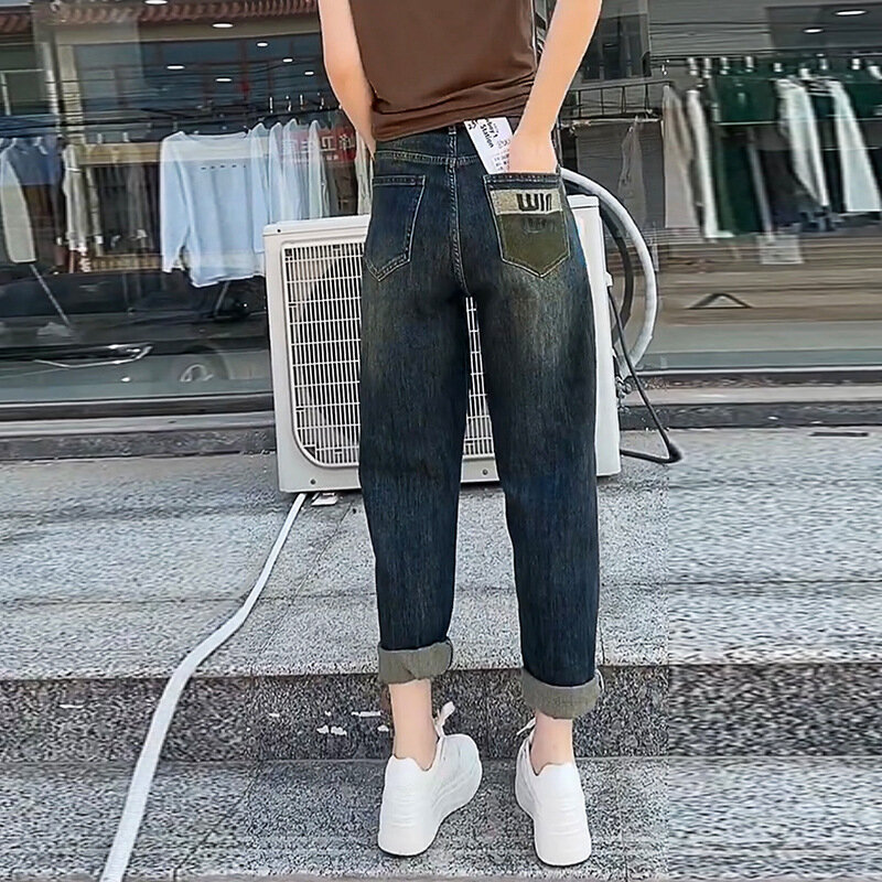 Женские джинсы LI Mall Высокоходные стройные — осенние новинки плюс размер для груши девятиточечные харлемские, Размер_