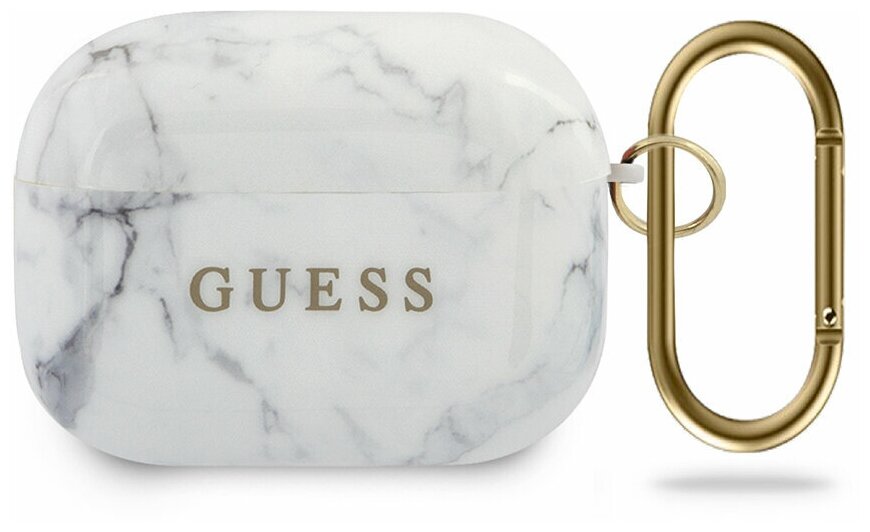 Чехол Guess для Airpods Pro TPU case with ring Marble design White