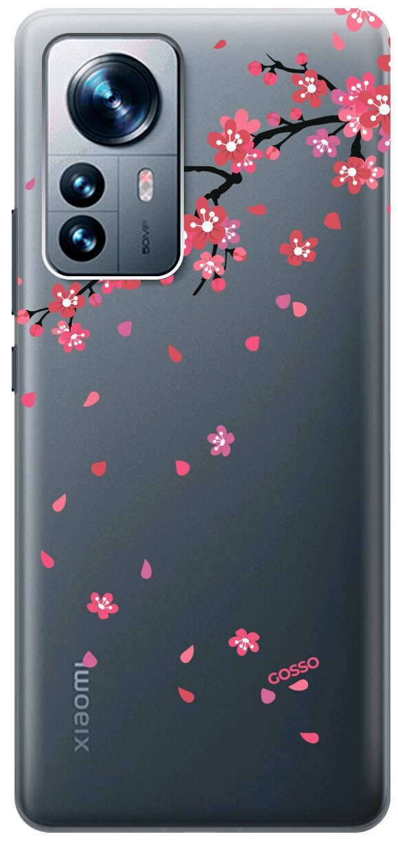Силиконовый чехол на Xiaomi 12 Pro, Сяоми 12 Про с 3D принтом "Sakura" прозрачный