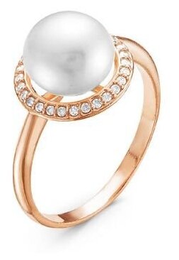 Кольцо, серебро, 925 проба, золочение, жемчуг культивированный, фианит