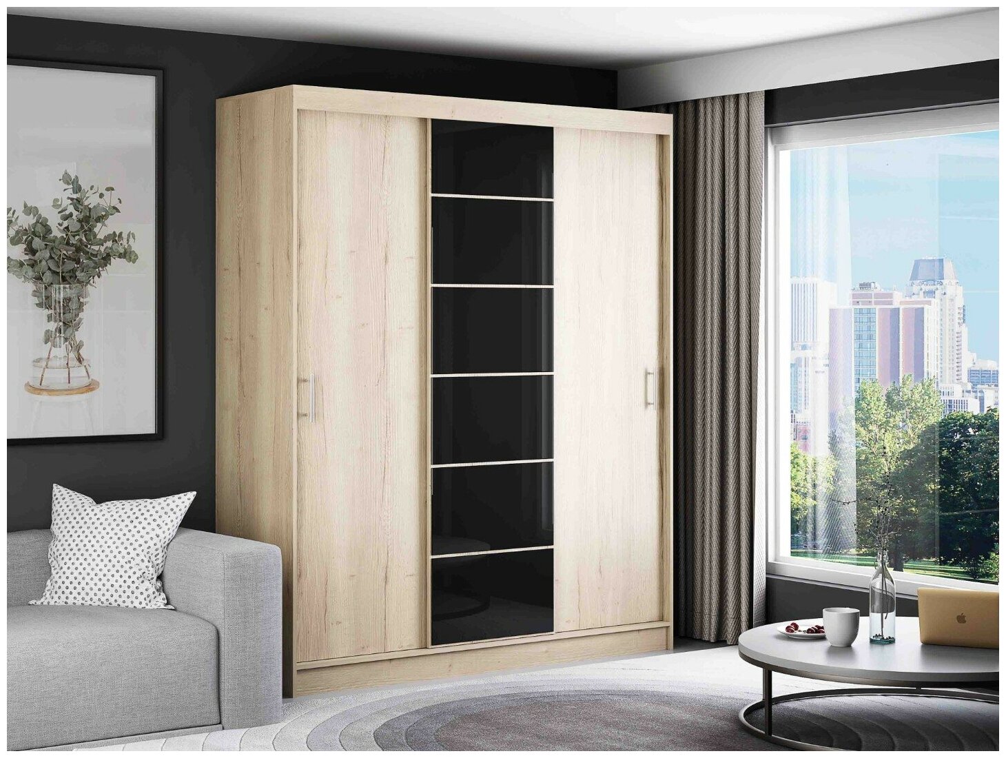 Шкаф-купе АМАДЕУС-3, белье-платье-платье, 160-60-220 Дуб Крафт Золотой