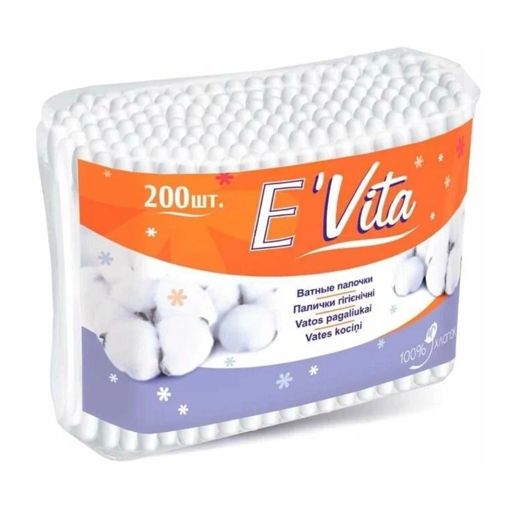 Bella Cotton Ватные палочки E Vita, хлопок, белые, 200 штук в упаковке