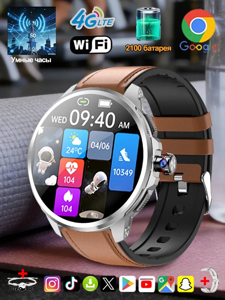 BAOAIQI Смарт-часы 5G/4G полная сеть Смарт-часы 720*720 Amoled 1,95-дюймовый экран с GPS WIFI HD видеозвонки Smartwatch, коричневая кожа