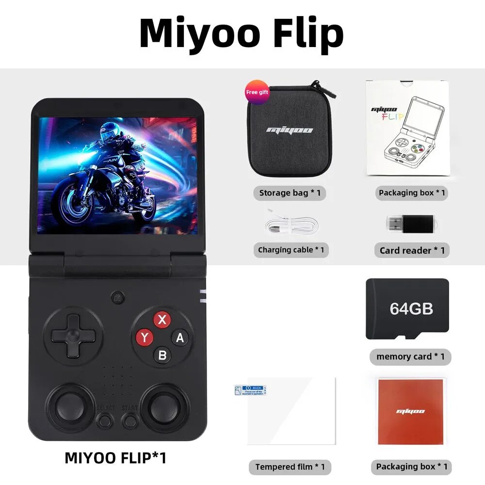Ретро-игровая консоль Miyo flip V2 64G с 3,5-дюймовым IPS-экраном и четырехъядерным процессором Cortex-A55 с тактовой частотой 1,8 ГГц