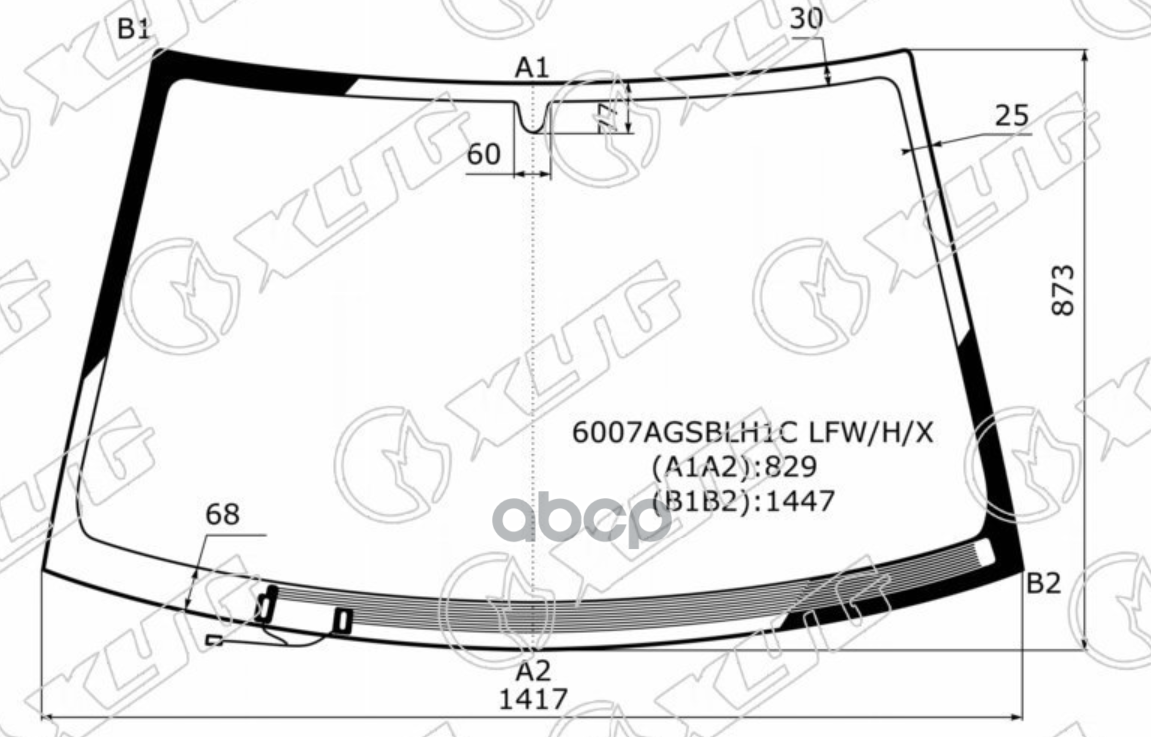 Стекло лобовое (Обогрев щеток) Nissan Almera 00-06 / Almera Classic 06-12 / Bluebird Sylphy 00-05 XYG арт. 6007AGSBLH1CLFWHX