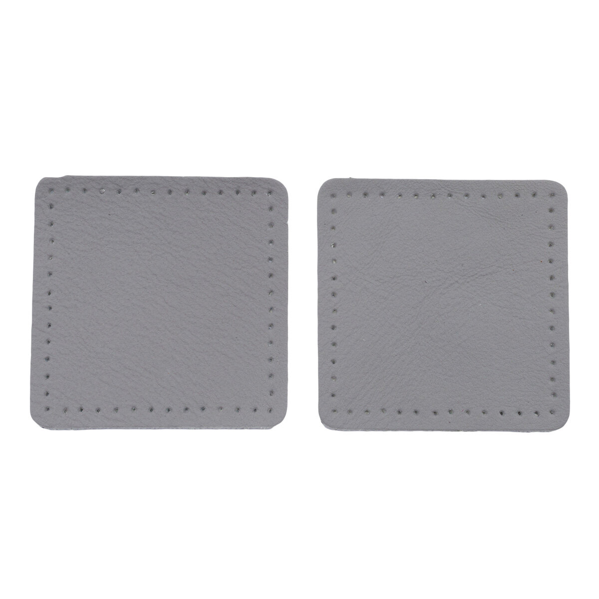 9112 Заплатки пришивные из кожи, квадрат 6см с перфорацией, 2шт/упак, 100% кожа (07 серый)