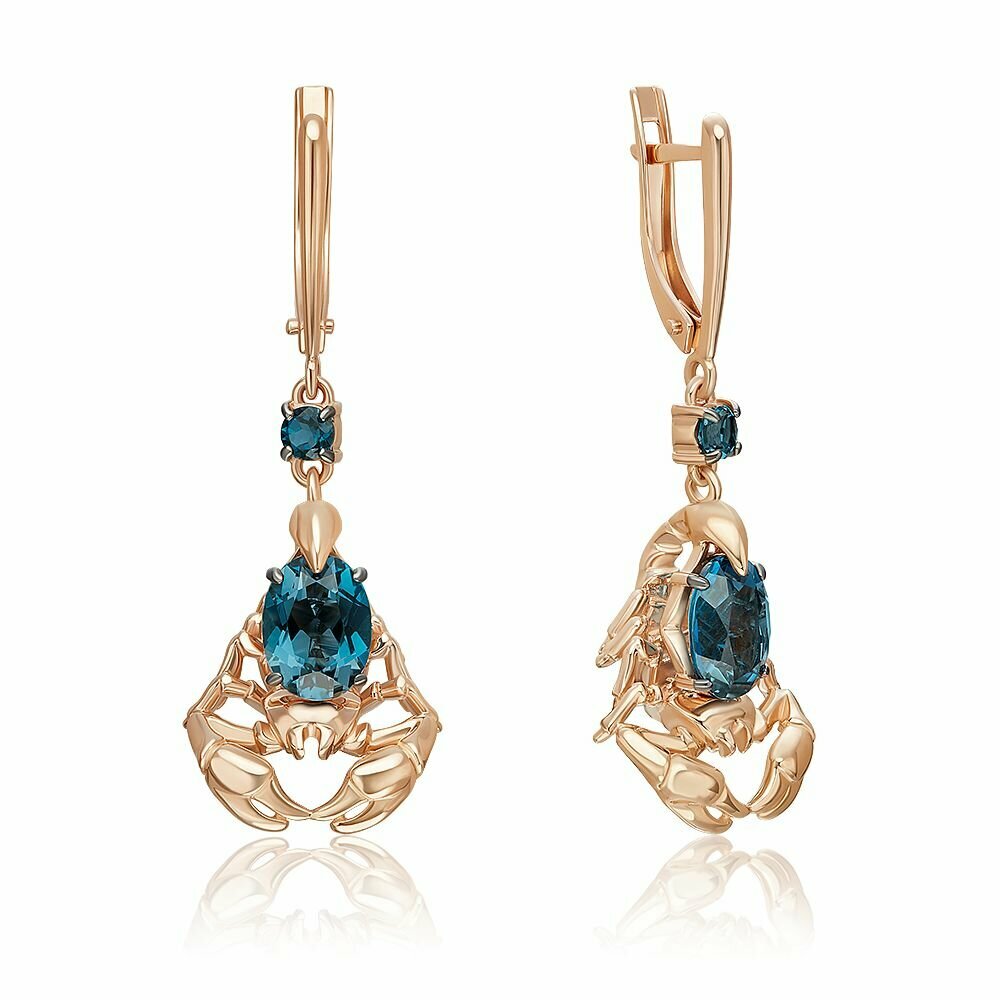 Серьги, красное золото, 585 проба, топаз