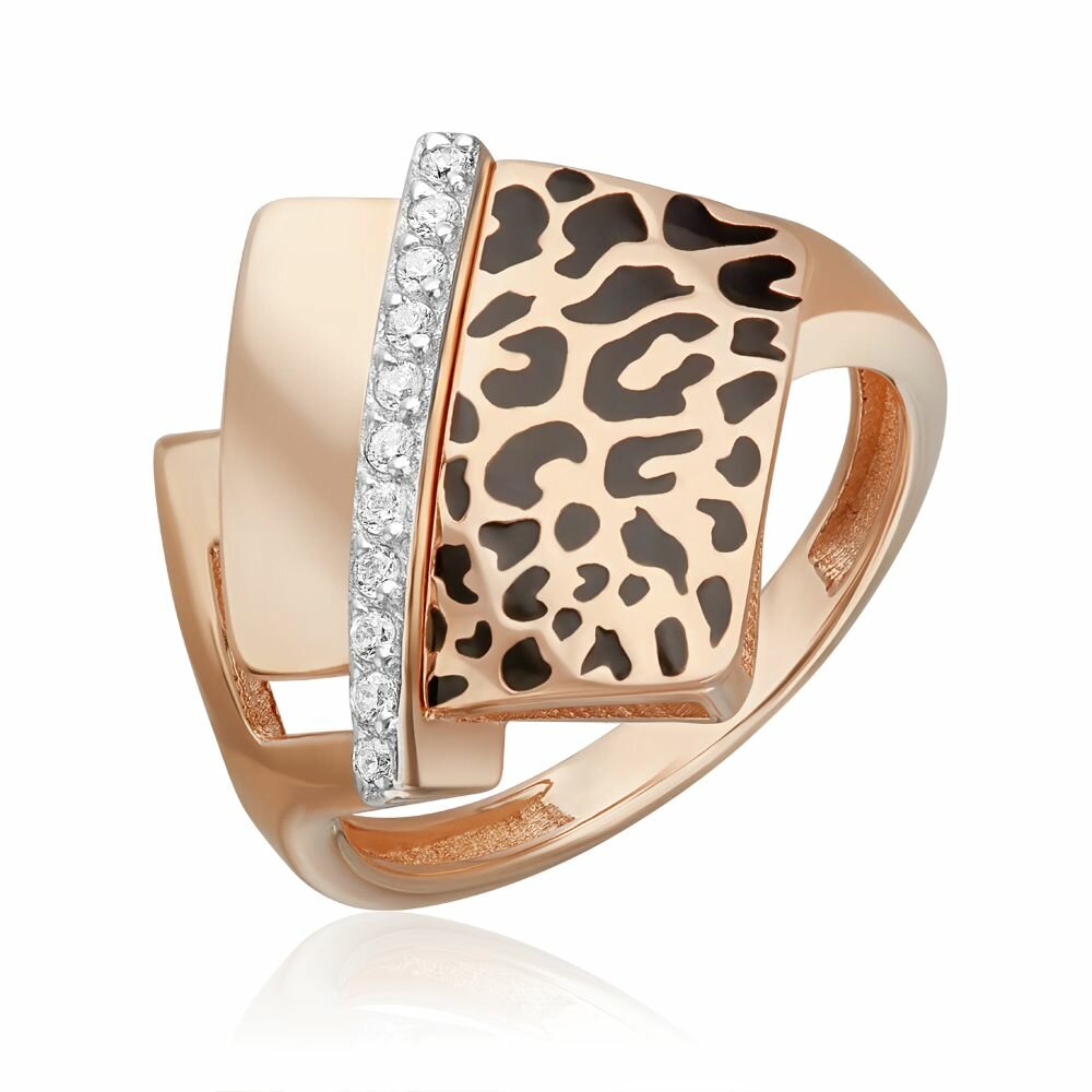 Кольцо, красное золото, 585 проба, эмаль, фианит